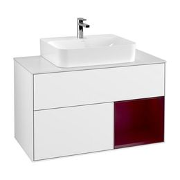 Villeroy & Boch Villeroy und Boch Finion Waschtischunterschrank F121HBGF 100cm, Abdeckplatte wei&szlig; matt, Regal rechts Peony, Glossy white lacquer