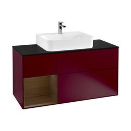 Villeroy & Boch Villeroy und Boch Finion Waschtischunterschrank G162GNHB 120cm, Abdeckplatte black matt, Emotion, Regal links Walnut veneer, Peony Matt