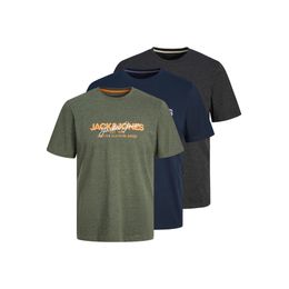 Jack & Jones Jack & Jones T-Shirt 'JJAlvis' Herren Gr&ouml;&szlig;e L navy / dunkelgrau / gr&uuml;nmeliert / orange