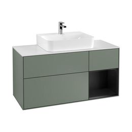 Villeroy & Boch Villeroy und Boch Finion Waschtischunterschrank F171PDGM 120cm, Abdeckplatte white matt, Regal rechts Black matt lacquer, Olive Matt Lacquer