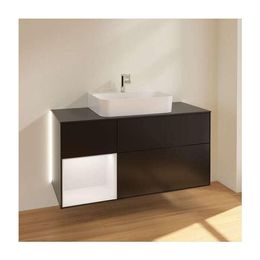 Villeroy & Boch Villeroy und Boch Finion Waschtischunterschrank G162HFPD mit Beleuchtung, 3 Ausz&uuml;ge, 1200 x 603 x 501 mm, Black Matt Lacquer / Gold Matt Lacquer / Glass Black Matt