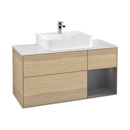 Villeroy & Boch Villeroy und Boch Finion Waschtischunterschrank F171GKPC 120cm, Abdeckplatte white matt, Regal rechts Anthracite matt, Oak Veneer