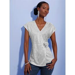 WITT Damen Longshirt aus duftigem Plissee, silberfarben, Gr&ouml;&szlig;e 38