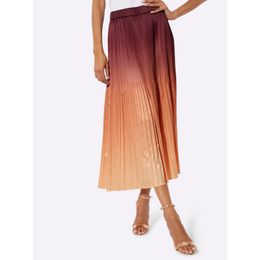 WITT Damen Plisseerock in Matt-Satin, burgund-apricot-bedruckt, Gr&ouml;&szlig;e 23