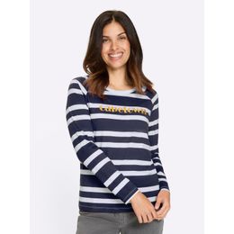 WITT Damen Streifenshirt mit goldfarbener Aufschrift, marine-wei&szlig;-geringelt, Gr&ouml;&szlig;e 56
