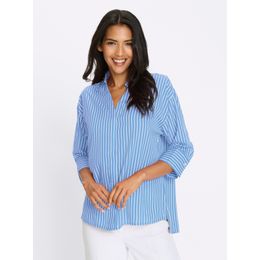 WITT Damen Longbluse mit Kellerfalte im R&uuml;ckteil, wei&szlig;-himmelblau-gestreift, Gr&ouml;&szlig;e 50