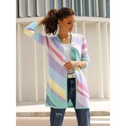 WITT Damen Strickjacke in langer, offener Form, blaugr&uuml;n-lavendel-gemustert, Gr&ouml;&szlig;e 50