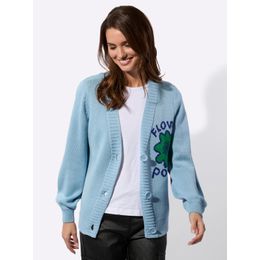 WITT Damen Strickjacke mit Flower Power-Motiv, eisblau, Gr&ouml;&szlig;e 40