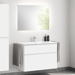 evineo ineo4 Unterschrank B: 101 cm, 2 Ausz&uuml;ge, mit Griff, Waschtisch wei&szlig;, mit Spiegel,, BE0836WH+BE0202WM+BEA011MI+BL001197,