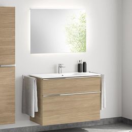 evineo ineo4 Unterschrank B: 101 cm, 2 Ausz&uuml;ge, mit Griff, Waschtisch wei&szlig;, mit Spiegel,, BE0836WH+BE0202OA+BEA011MI+BL001197,