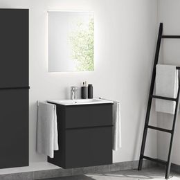 evineo ineo4 Unterschrank B: 61 cm, 2 Ausz&uuml;ge, mit Griff, Waschtisch wei&szlig;, mit Spiegel,, BE0834WH+BE0200BM+BEA009MI+BL001197,