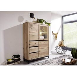 Highboard Wildeiche 103x40x148 bianco ge&ouml;lt VILLANDERS #206