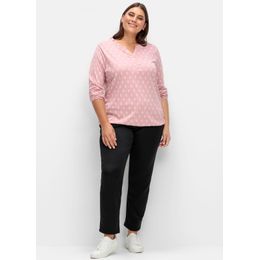 sheego Große Größen Langarmshirt mit Rüschen, hortensie-ecru-bedruckt, Größe 52 - Damen