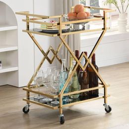 Pharao24.de Teewagen Kaffeewagen aus Metall mit Glasplatte