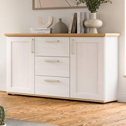 Pharao24.de Sideboard Wohnzimmer Kommode in Wei&szlig; und Wildeichefarben