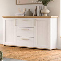 Pharao24.de Sideboard Wohnzimmer Kommode in Wei&szlig; und Wildeichefarben