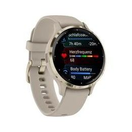Garmin Venu 3S, Smartwatch beige/gold, 41 mm, schwarzes Silikon-Armband
