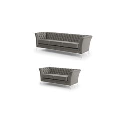 S-STYLE Chesterfield Polstergarnitur 3+2 Wilhelm grau Ma&szlig;e (cm): B: 237 H: 78 Sofas > Sofas nach Material > Stoffsofas &raquo; Sofa DE