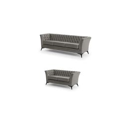 S-STYLE Chesterfield Polstergarnitur 3+2 Wilhelm grau Ma&szlig;e (cm): B: 237 H: 78 Sofas > Sofas nach Material > Stoffsofas &raquo; Sofa DE