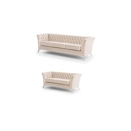 S-STYLE Chesterfield Polstergarnitur 3+2 Wilhelm beige Ma&szlig;e (cm): B: 237 H: 78 Sofas > Sofas nach Material > Stoffsofas &raquo; Sofa DE