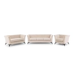 S-STYLE Chesterfield Polstergarnitur 3+2+1 Wilhelm beige Ma&szlig;e (cm): B: 237 H: 78 Sofas > Sofas nach Material > Stoffsofas &raquo; Sofa DE