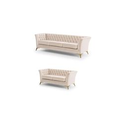 S-STYLE Chesterfield Polstergarnitur 3+2 Wilhelm beige Ma&szlig;e (cm): B: 237 H: 78 Sofas > Sofas nach Material > Stoffsofas &raquo; Sofa DE