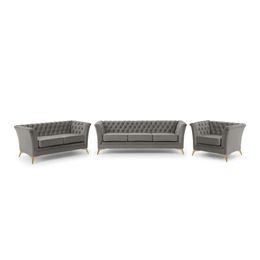 S-STYLE Chesterfield Polstergarnitur 3+2+1 Wilhelm grau Ma&szlig;e (cm): B: 237 H: 78 Sofas > Sofas nach Material > Stoffsofas &raquo; Sofa DE
