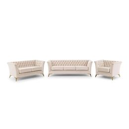 S-STYLE Chesterfield Polstergarnitur 3+2+1 Wilhelm beige Ma&szlig;e (cm): B: 237 H: 78 Sofas > Sofas nach Material > Stoffsofas &raquo; Sofa DE