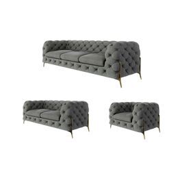 S-STYLE Chesterfield Polstergarnitur 3+2+1 Natalie grau Ma&szlig;e (cm): B: 243 H: 75 &raquo; M&ouml;bel Kraft