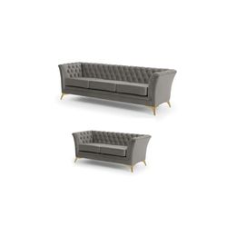 S-STYLE Chesterfield Polstergarnitur 3+2 Wilhelm grau Ma&szlig;e (cm): B: 237 H: 78 &raquo; M&ouml;bel Kraft