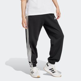 Sporthose adidas Sportswear "W 3S FL C PT", Damen, Gr. L, N-Gr, schwarz-weiß (schwarz, weiß), Obermaterial: 55% Baumwolle, 36% Polyester, 9% Viskose, Hosen, Locker geschnitten, mit schmal zulaufender Beinform