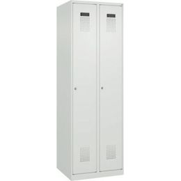 Kleiderspind C+P Evolo Plus, 2 Abteile, Anschlag rechts, Zylinderschloss, Soft-Anschlag, B 600 x T 500 x H 1850 mm, lichtgrau/lichtgrau