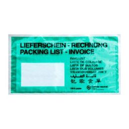 Papier-Dokumententasche/Lieferscheintasche SecurePack, DIN lang, Fenster links, mit Aufdruck, selbstklebend, 100 % recycelbares Pergaminpapier, gr&uuml;n, 250 St&uuml;ck