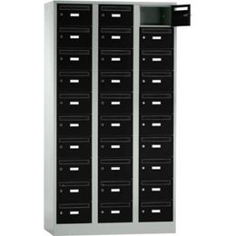 Postverteilerschrank, mit Einwurfschlitz, 3 Abteile, Sicherheitszylinderschloss, tiefschwarz