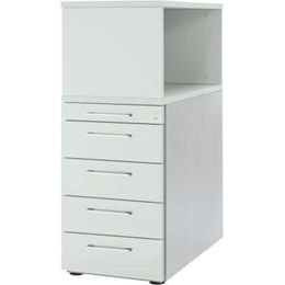 Sch&auml;fer Shop Sch&auml;fer Shop Genius Standcontainer mit Aufsatzregal, abschlie&szlig;bar, eckiger Griff, lichtgrau