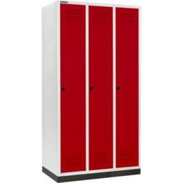 Sch&auml;fer Shop Sch&auml;fer Shop Genius Kleiderspind mit Sockel, 3 Abteile, 300 mm Abteilbreite, Sicherheitsdrehriegelverschluss, rubinrot