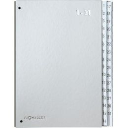 PAGNA Pultordner Silver, f&uuml;r DIN A4, 1 - 31, 32 F&auml;cher, silber metallic