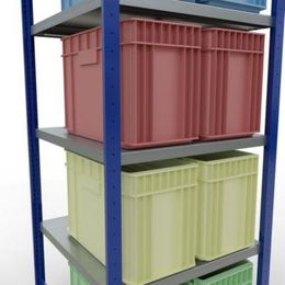 SCHULTE LAGERTECHNIK Fachbodenregal-Stecksystem MULTIplus 250, Grundregal, L&auml;ngenriegel, 2000x750x800 mm, 5 B&ouml;den, enzianblau/verzinkt