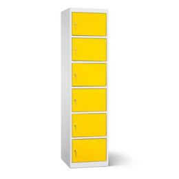 Akku Ladeschrank, 6 Abteile mit Zylinderschloss, Stahlblech lichtgrau RAL 7035/verkehrsgelb RAL 1023
