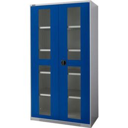 Sch&auml;fer Shop Sch&auml;fer Shop Genius Fl&uuml;gelt&uuml;renschrank FS, Stahl, Sichtfenster, L&uuml;ftungsl&ouml;cher, B 1055 x T 520 x H 1950 mm, 5 OH, Wei&szlig;alu/Enzianblau, bis 500 kg