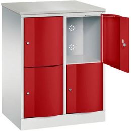 C+P Schlie&szlig;fachschrank Resisto, 2 Abteile, 4 F&auml;cher, B 772 x T 540 x H 1077 mm, Lichtgrau/Rubinrot
