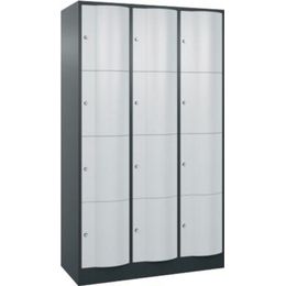 C+P Schlie&szlig;fachschrank Resisto, 3 Abteile, 12 F&auml;cher, B 1148 x T 540 x H 1950 mm, Anthrazitgrau/Lichtgrau