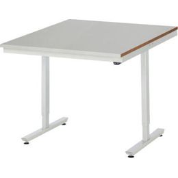 Rau Werktisch Adlatus, elektrisch h&ouml;henverstellbar, 25 mm MDF-Platte mit Stahlblechbelag, 300 kg, B 1000 x T 1000 x H 720-1120 mm, silber/lichtgRau