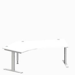 Sch&auml;fer Shop Sch&auml;fer Shop Genius Winkelschreibtisch MODENA FLEX, 135&deg; Winkel links, T-Fu&szlig; Rechteckrohr, B 2165 x T 800/800 x H 650-850 mm, wei&szlig;/wei&szlig;alu