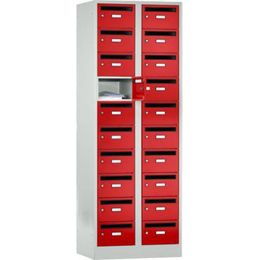 Postverteilerschrank, mit Einwurfschlitz, 2 Abteile, Sicherheitszylinderschloss, feuerrot