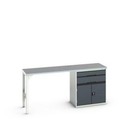Unterbauwerkbank Bott verso, Linoleum-Platte, 2 Schubladen, 1 T&uuml;r, 1 Ablageboden, B 2000 x T 600 x H 930 mm, Lichtgrau / Anthrazitgrau