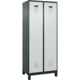 Kleiderspind C+P Evolo Plus, 2 Abteile, 400 mm Abteilbreite, mit F&uuml;&szlig;en, Anschlag rechts, B 800 x T 500 x H 1950 mm, Zylinder, anthrazitgrau/lichtgrau