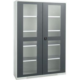 Sch&auml;fer Shop Sch&auml;fer Shop Genius Fl&uuml;gelt&uuml;renschrank FS, Stahl, Sichtfenster, L&uuml;ftungsl&ouml;cher, B 1343 x T 520 x H 1950 mm, 5 OH, Lichtgrau/Anthrazitgrau, bis 750 kg