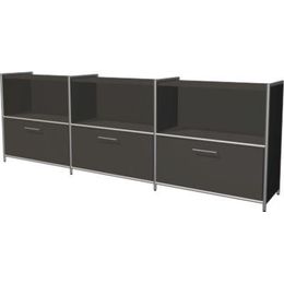 Sideboard Toledo, mit Sichtr&uuml;ckwand, 3 Sch&uuml;be, 3 F&auml;cher, 2 OH, B 2360 x T 380 mm, anthrazit