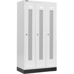 Sch&auml;fer Shop Sch&auml;fer Shop Select Kleiderspind, mit gelochten Streifen, 3 Abteile, 300 mm, mit Sockel, Drehriegelverschluss, T&uuml;r lichtgrau